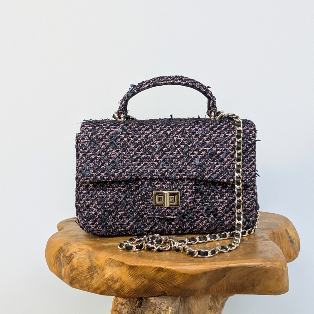 Tweed Handbag - Pink and navy - Linton Tweeds (US)