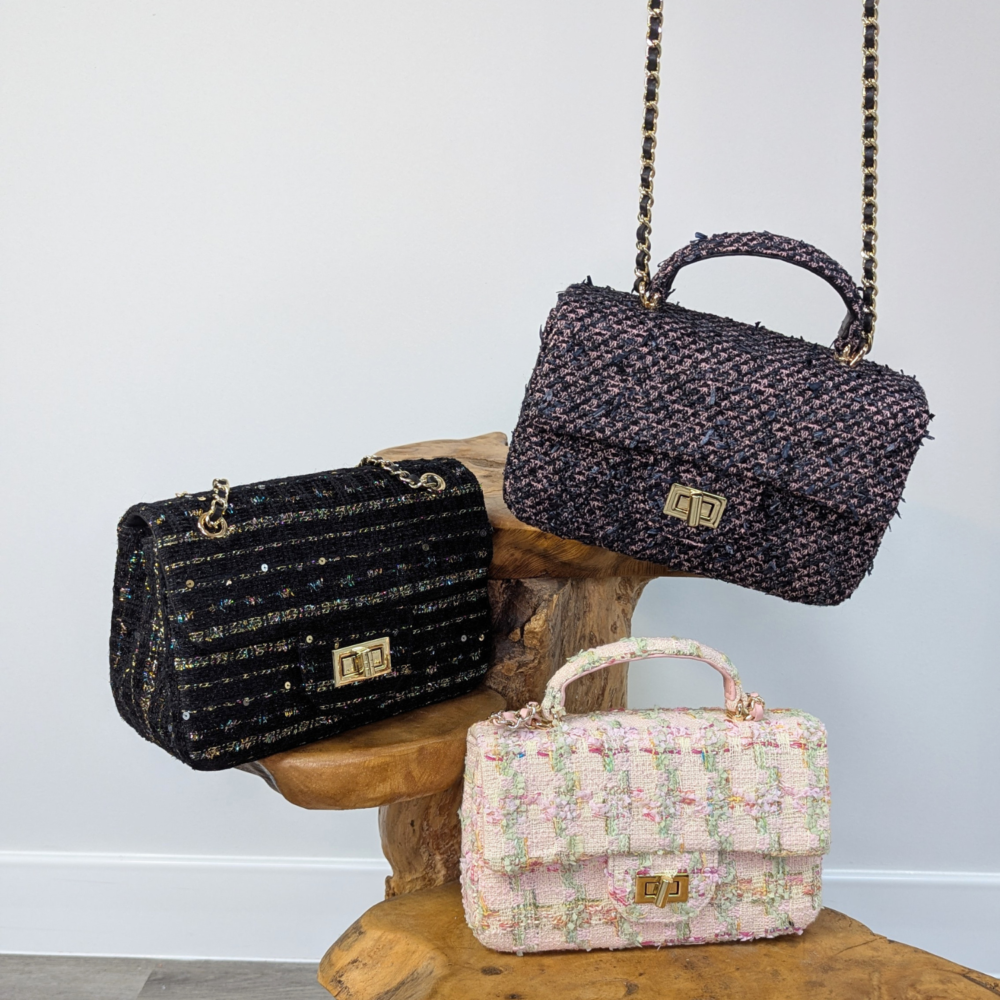 Tweed Handbag - Pink and navy - Linton Tweeds (US)