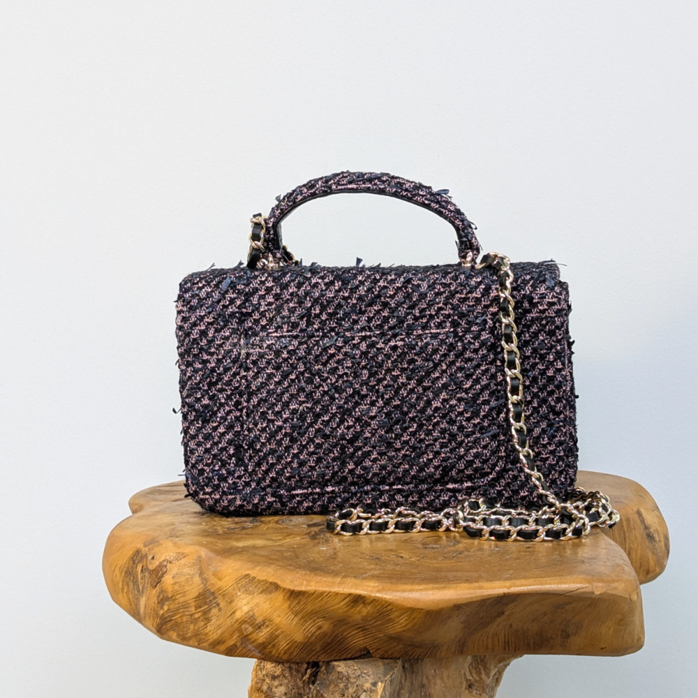 Tweed Handbag - Pink and navy - Linton Tweeds (US)