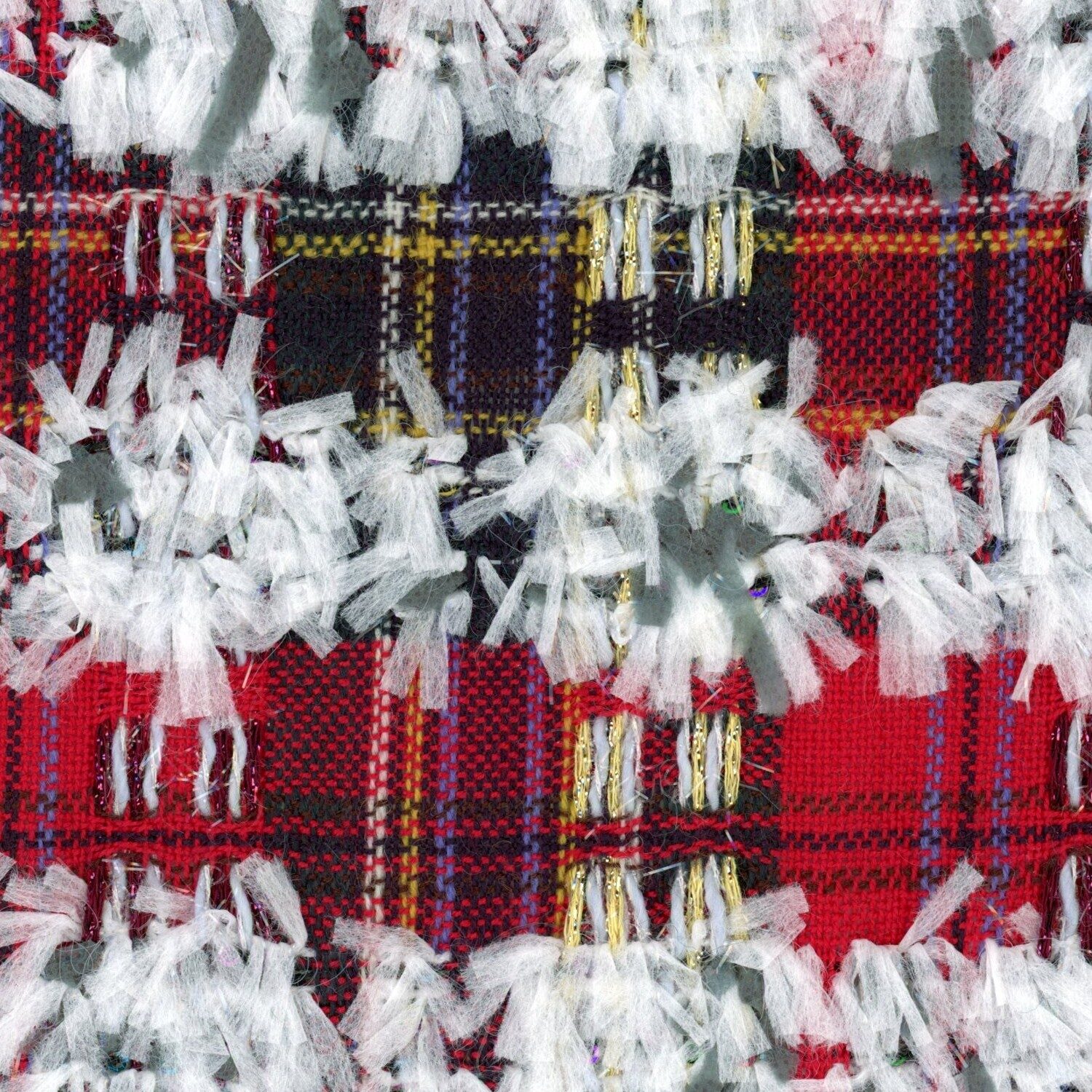 Red Green and White Tufty Tartan Tweed - Linton Tweeds